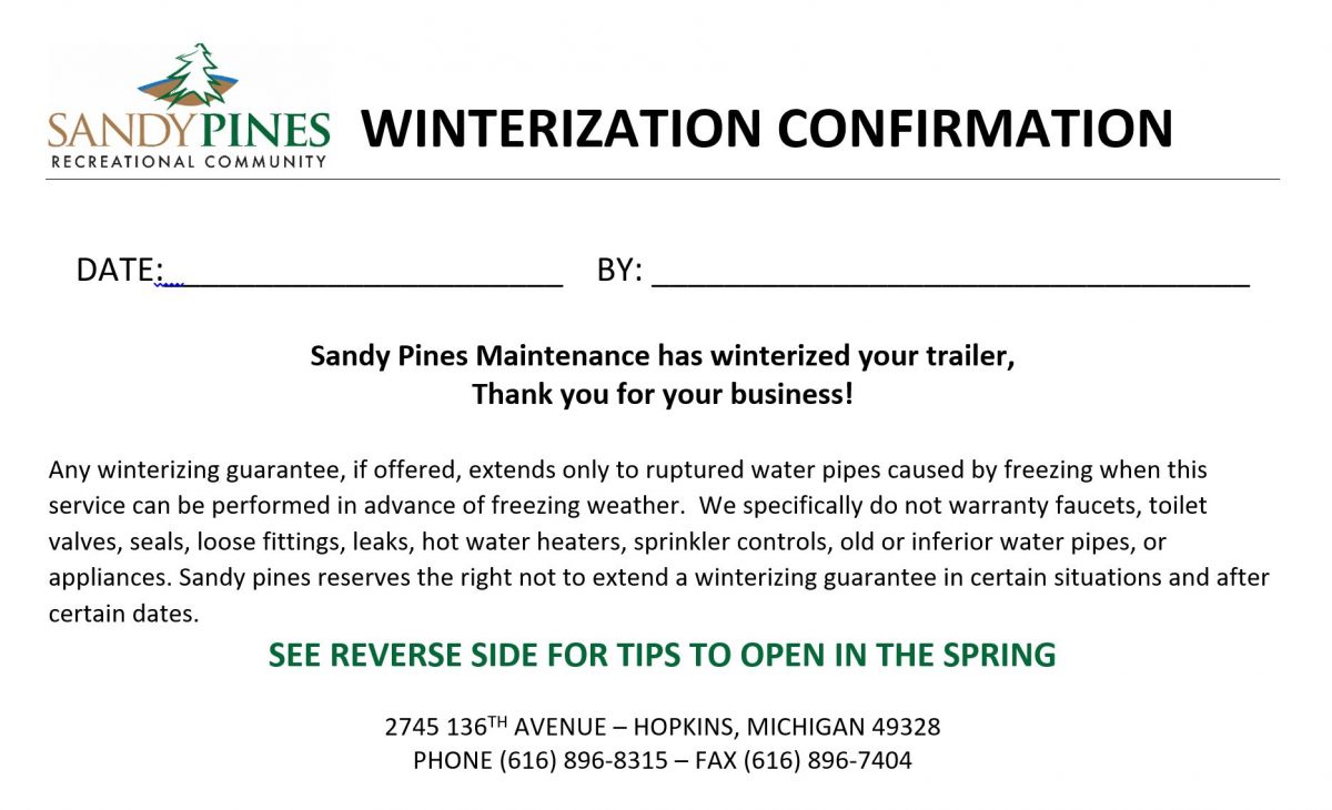 Winterizations - Sandy Pines